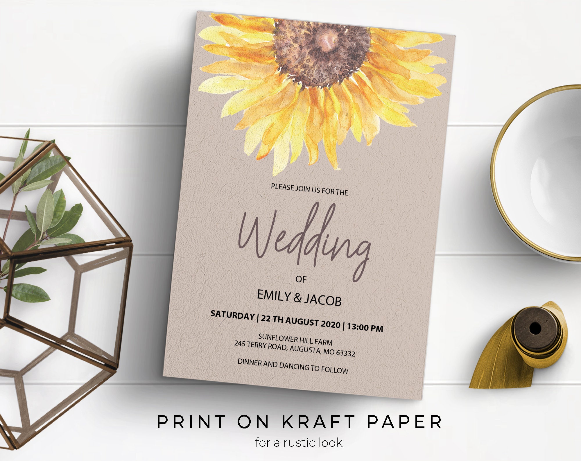 Sunflower Wedding Invitation Template Printable INSTANT | Etsy