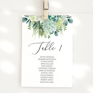 SUCCULENT | Wedding Seating Chart Cards Template, Printable, Digital ...