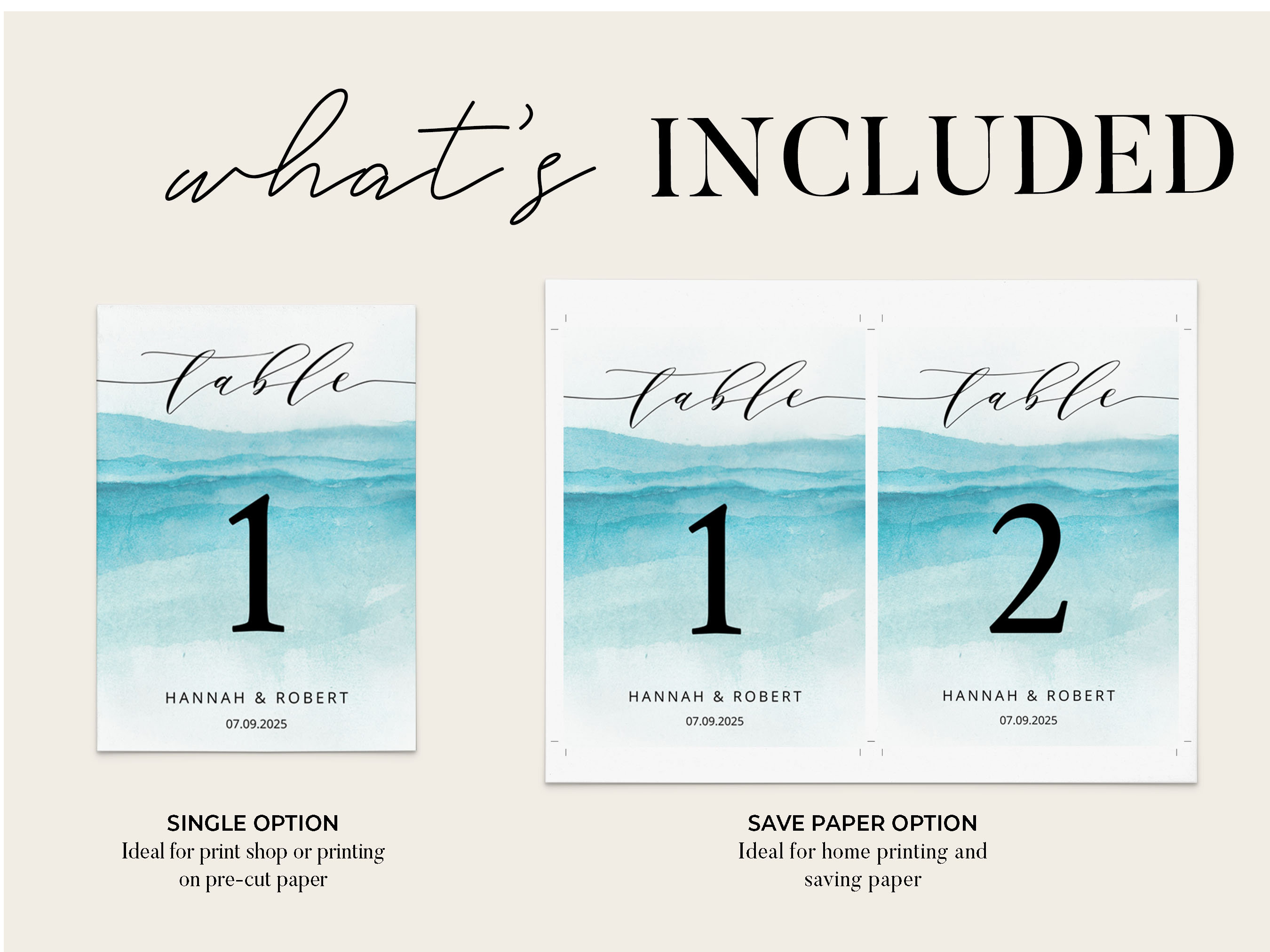 BEACH | Wedding Table Numbers Template, Printable, Blue Water, Digital ...