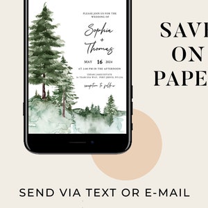 PINE TREE | Wedding Invitation Template With Photo, Printable, Green ...