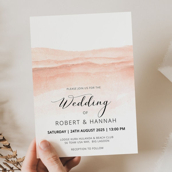 Peach Wedding Invitation Template - Etsy