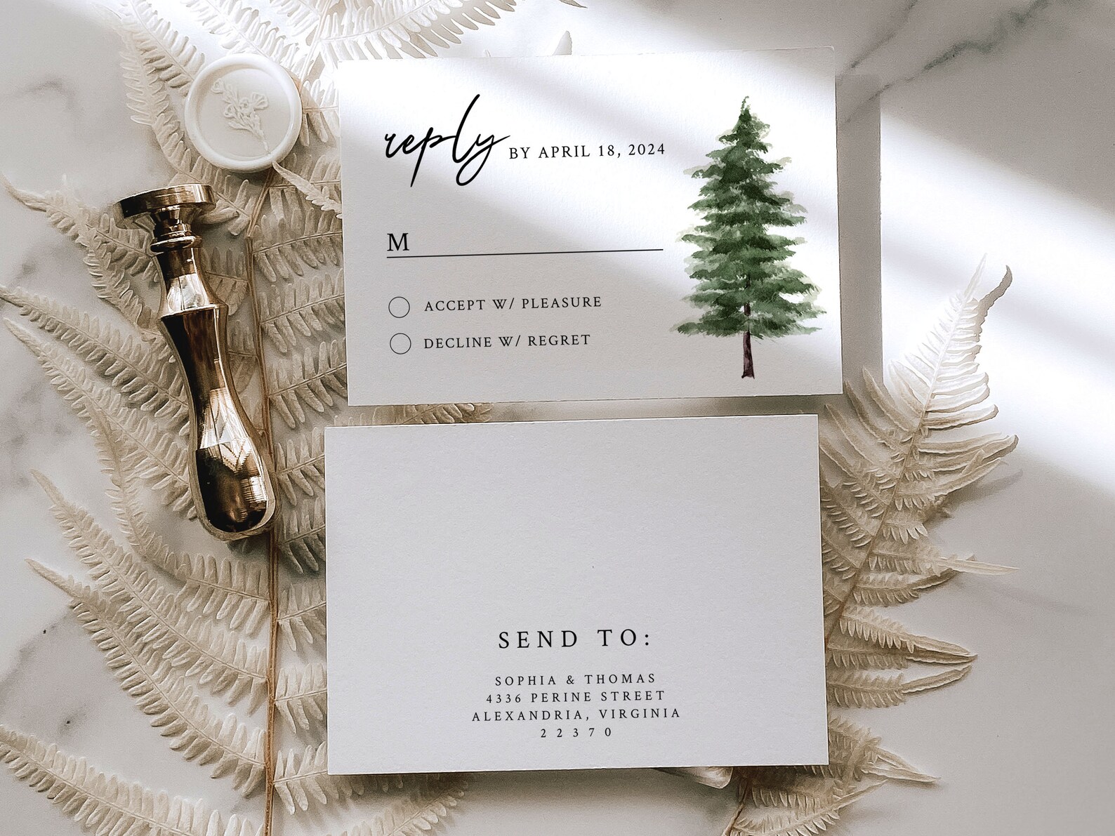 PINE TREE Wedding Invitation Set Printable Template Green - Etsy