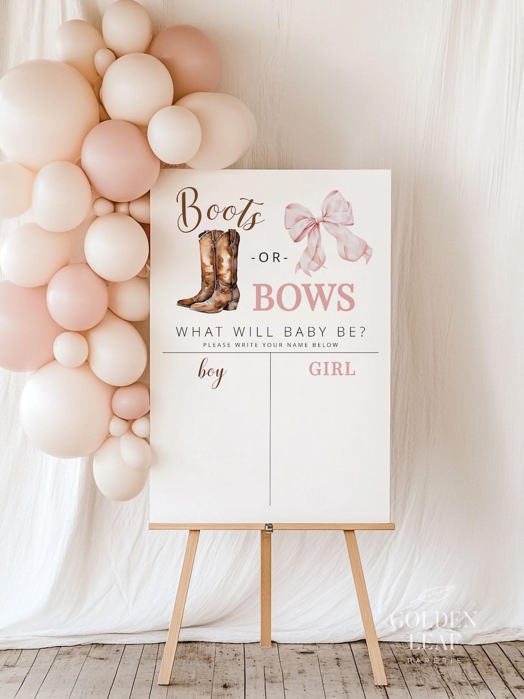 BOOTS OR BOWS | Gender Guess Board, He or She Sign, Western Themed ...