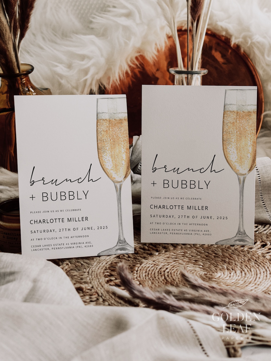 CHAMPAGNE | Brunch & Bubbly Bridal Shower Invitation, Wedding Shower ...
