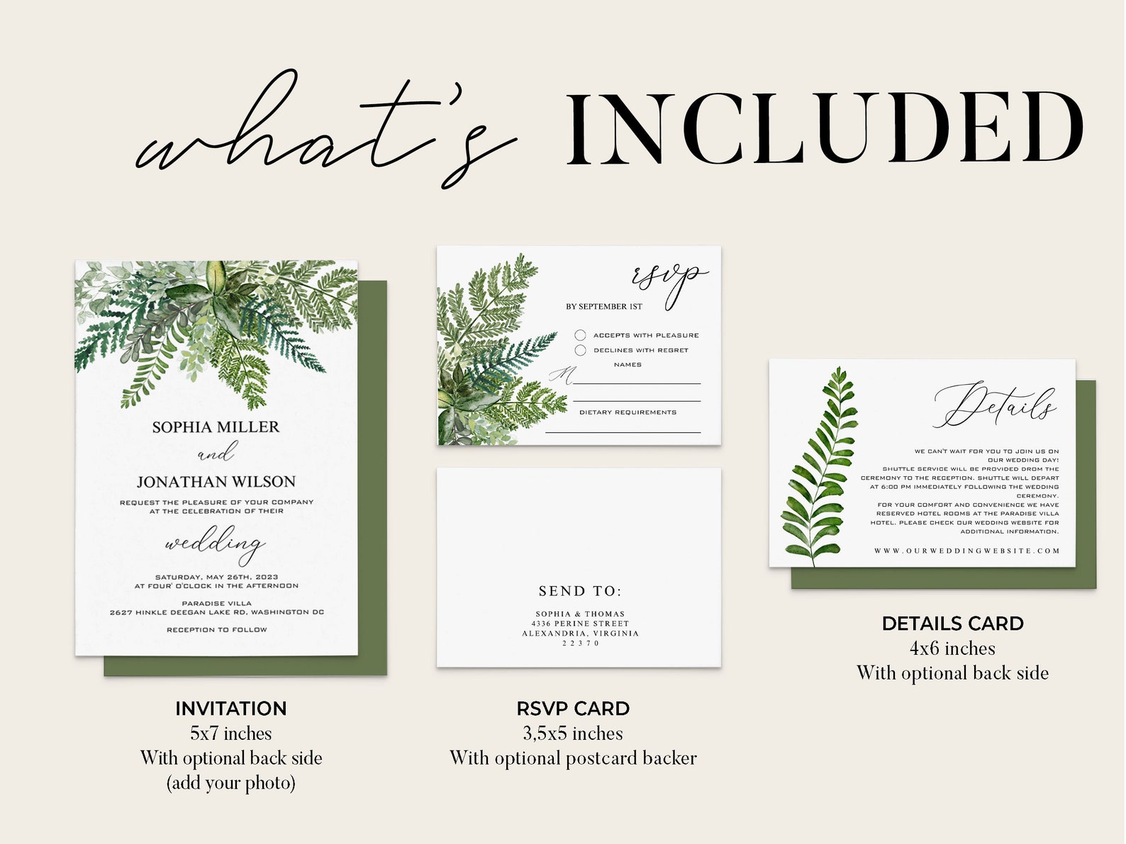 FERN Wedding Invitation Set Template, Printable, Forest Greenery ...
