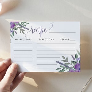 PURPLE | Recipe Card Template, Printable, Lavender, Digital Download - Etsy