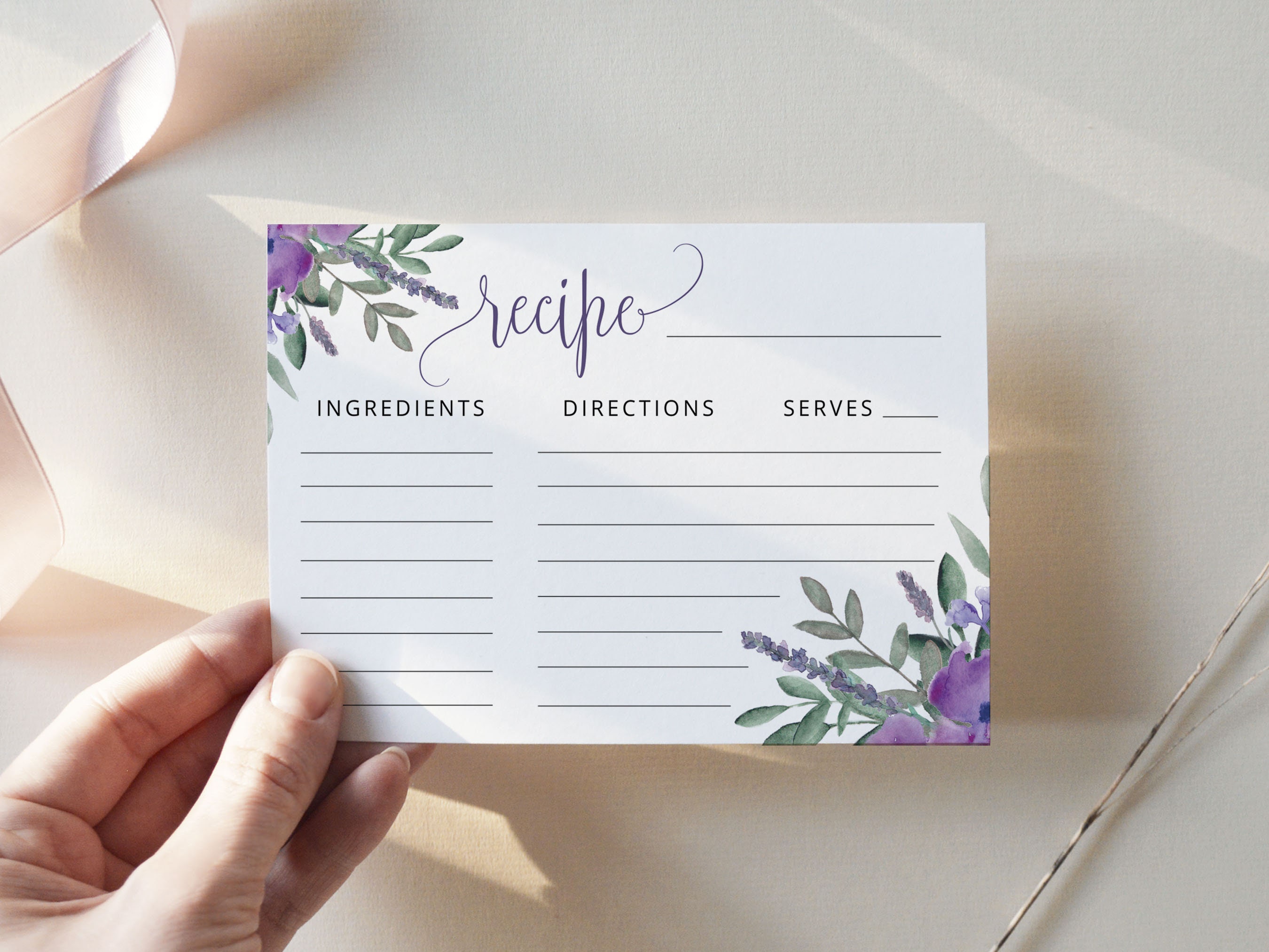 PURPLE Recipe Card Template Printable Lavender Digital - Etsy