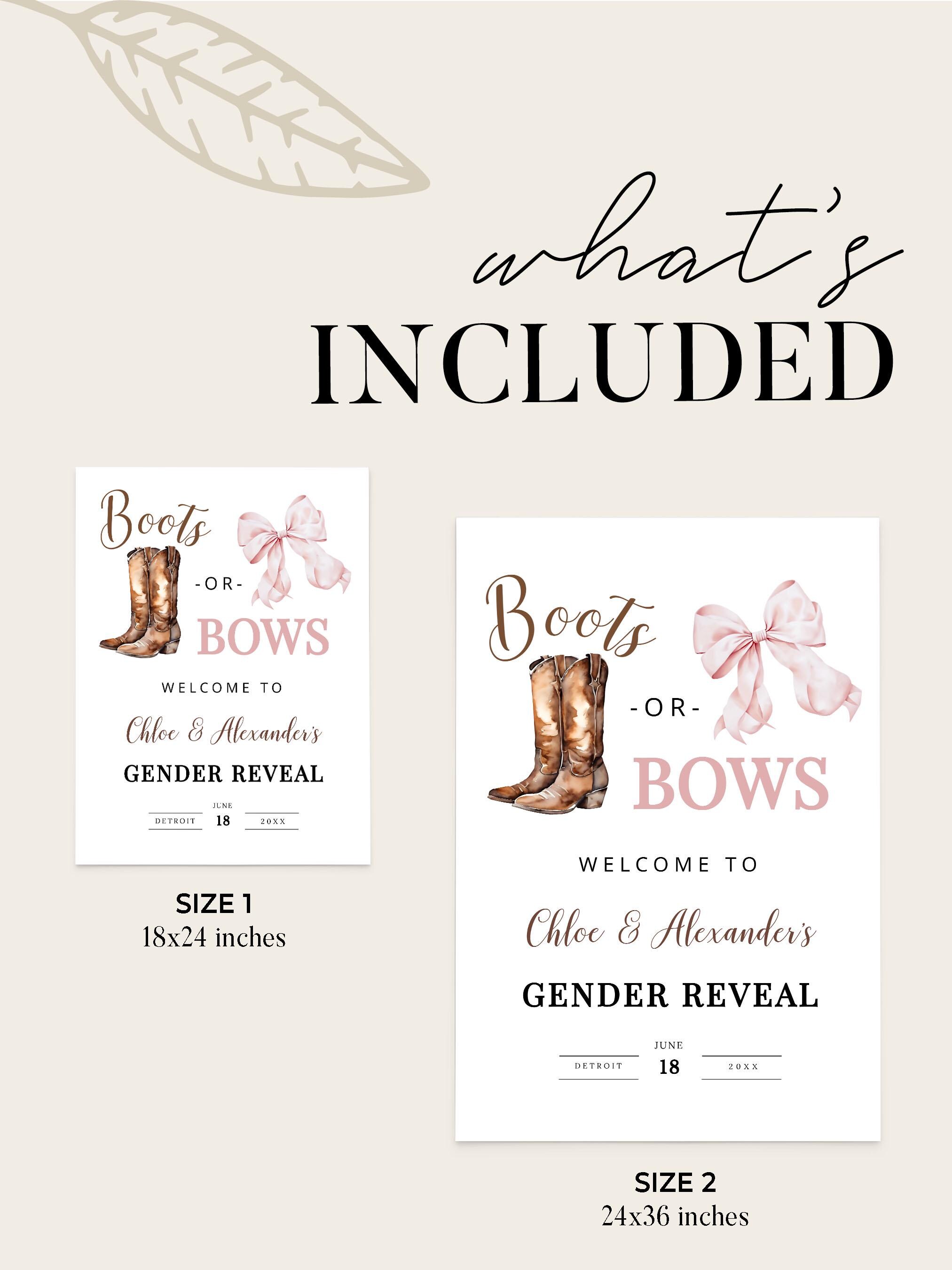 BOOTS & BOWS | Gender Reveal Welcome Sign Template, Printable, Portrait ...