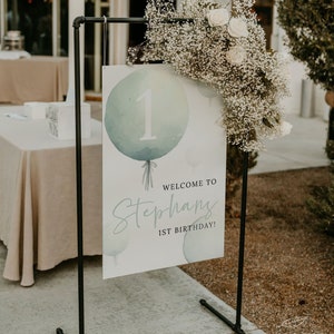 FIRST BIRTHDAY | Welcome Sign Template for a Boy, Blue Balloon ...