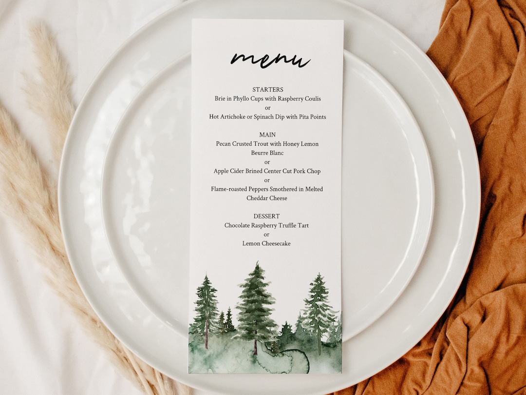 PINE TREE | Menu Cards, Printable Template, Green Forest, Instant ...