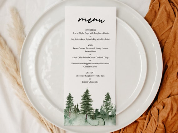 PINE TREE Menu Cards Printable Template Green Forest - Etsy