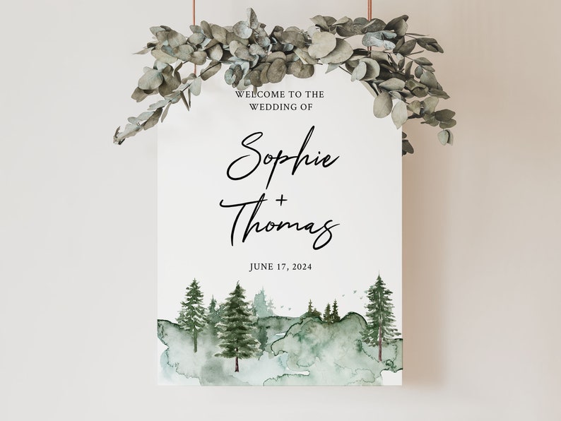 PINE TREE Wedding Welcome Sign Printable Template Green - Etsy