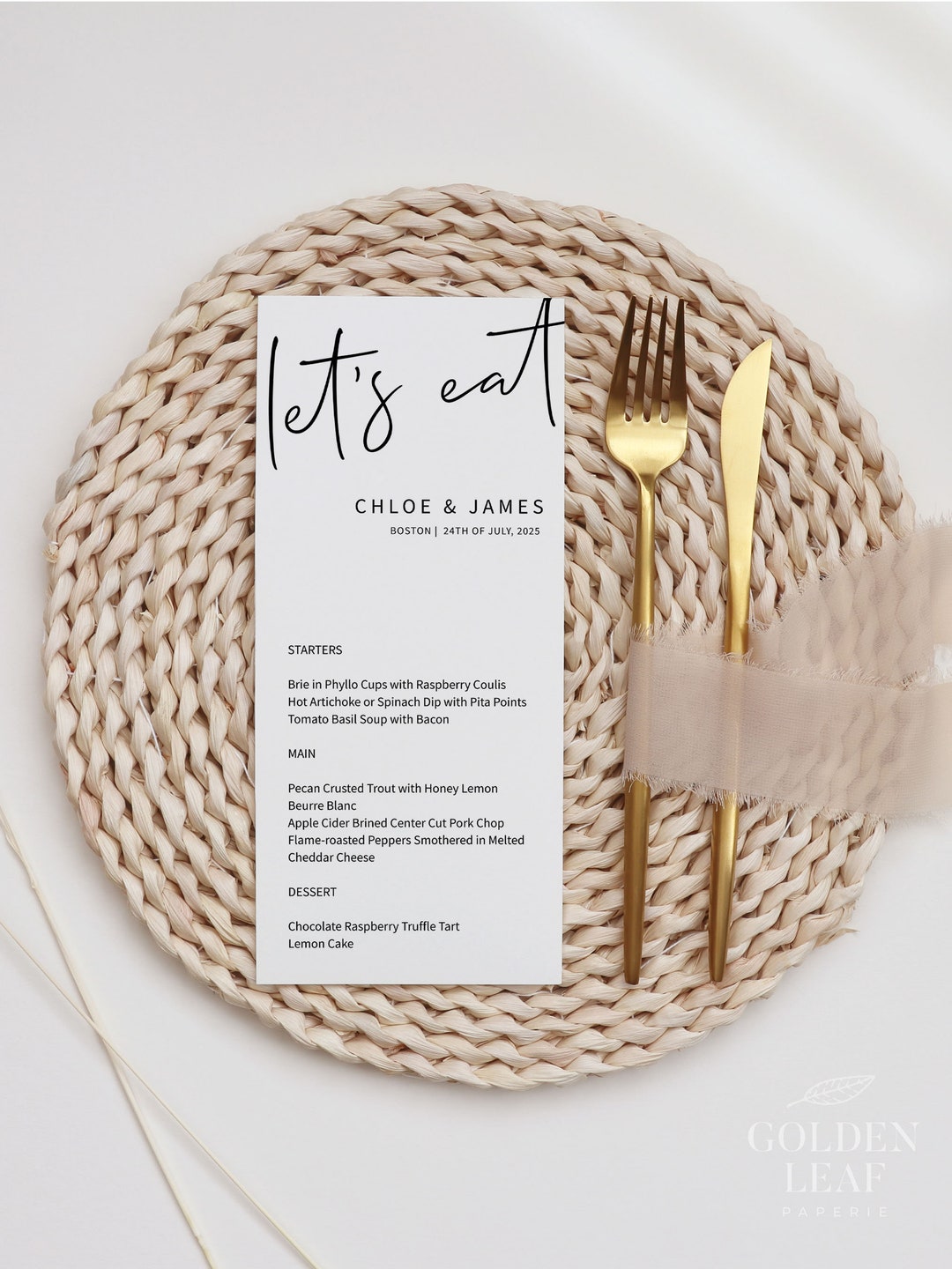 MINIMALIST | Menu Cards, Printable Template, Simple Wedding, Digital ...