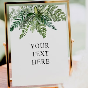 FERN | Wedding Sign Template, Custom Sign Printable, Forest Greenery ...
