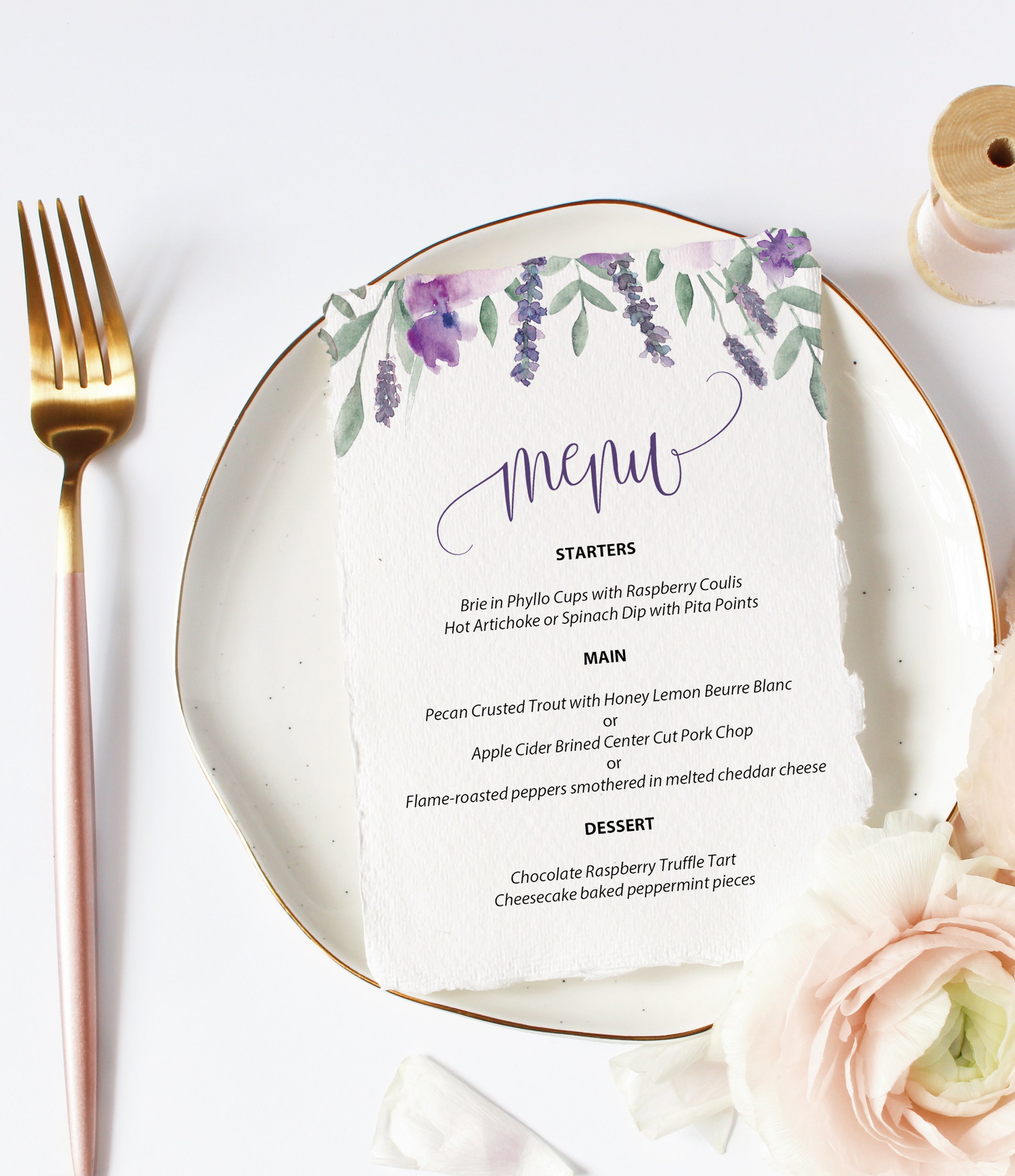 PURPLE Menu Card Template Printable Wedding Décor INSTANT | Etsy