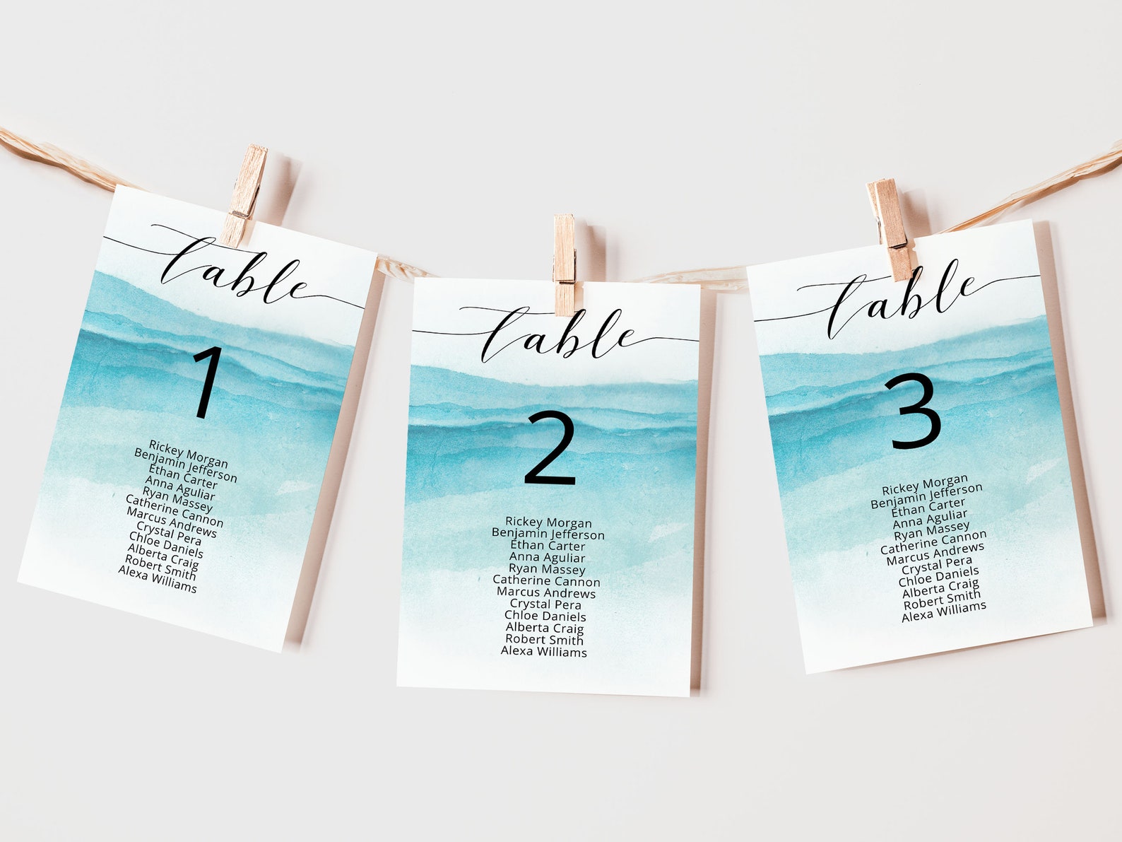 BEACH Wedding Seating Chart Cards Template Printable Ocean - Etsy