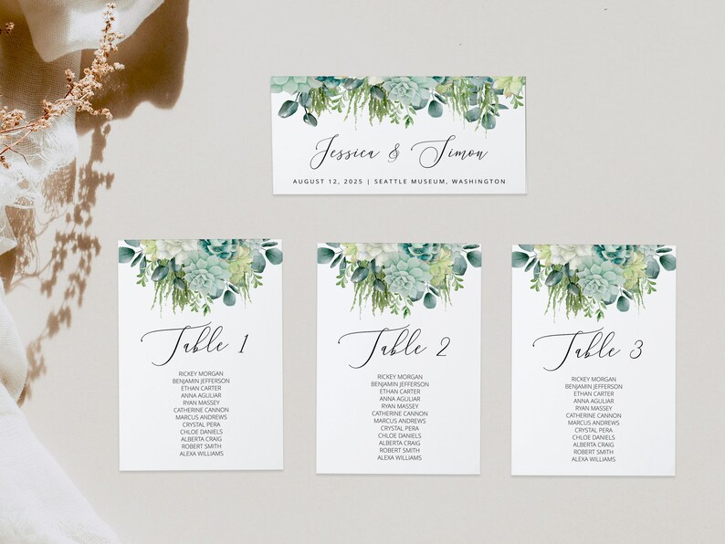 SUCCULENT Wedding Seating Chart Cards Template Printable | Etsy