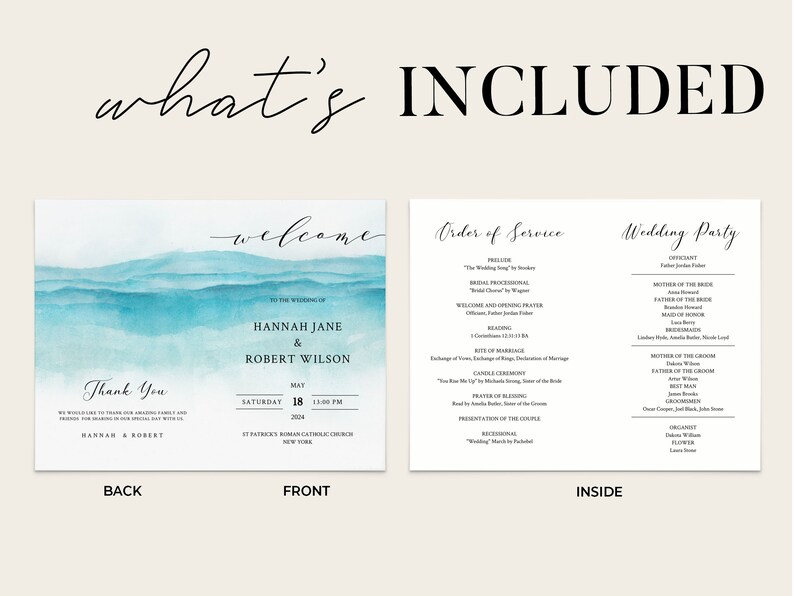BEACH Wedding Program Booklet Printable Template Folded - Etsy