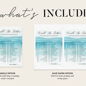 BEACH | Would She Rather, Printable Bridal Shower Game, Digital ...