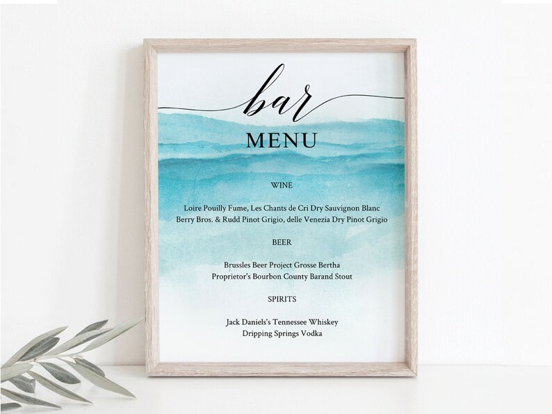 BEACH | Bar Sign Printable, Drinks Menu Template, Digital Download - Etsy