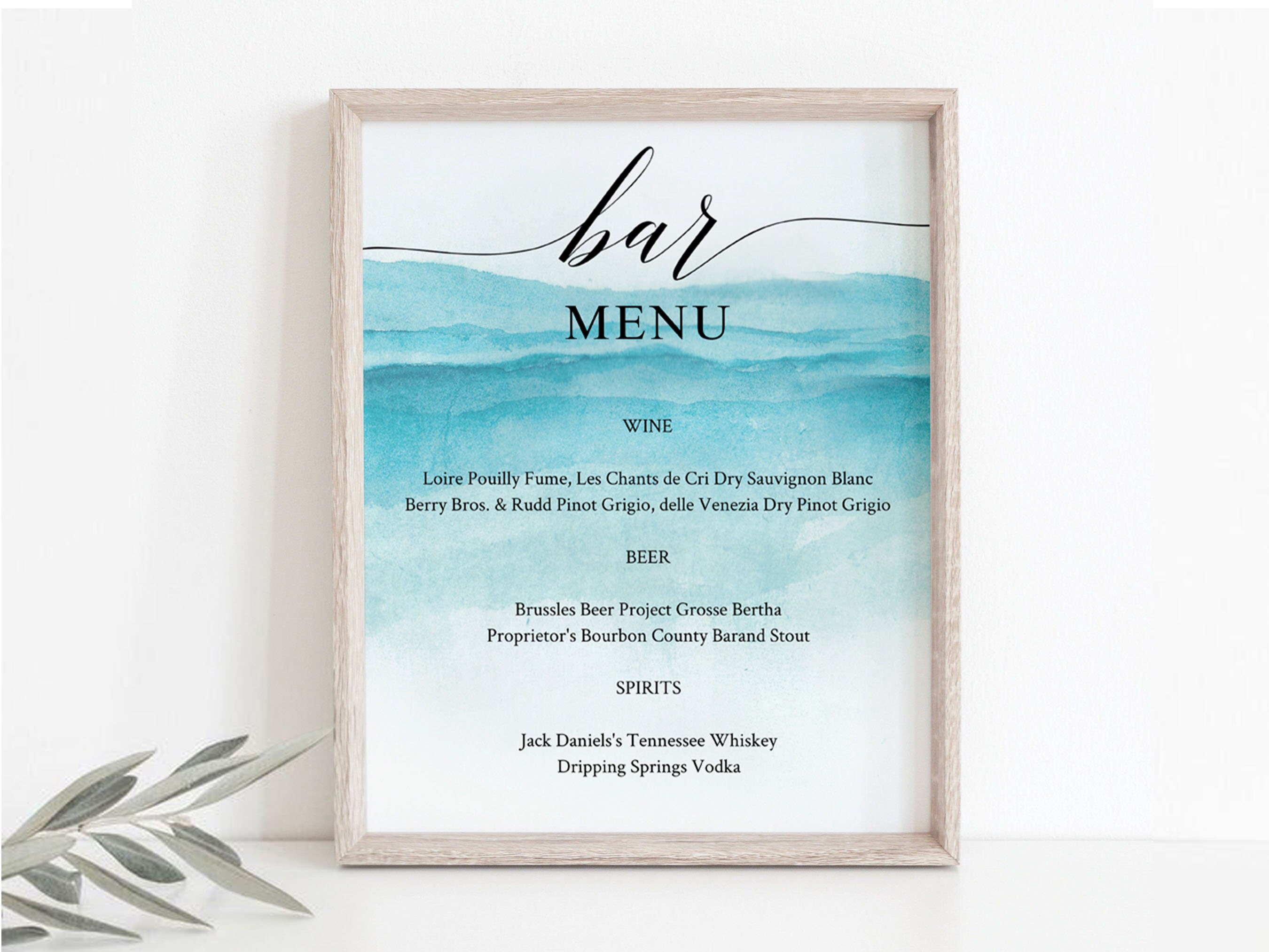 BEACH | Bar Sign Printable, Drinks Menu Template, Digital Download - Etsy