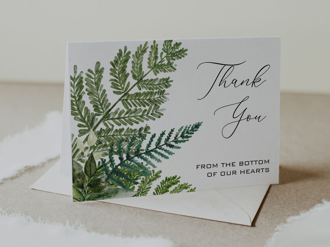 FERN | Thank You Card, Printable Template, Forest Greenery, Digital ...