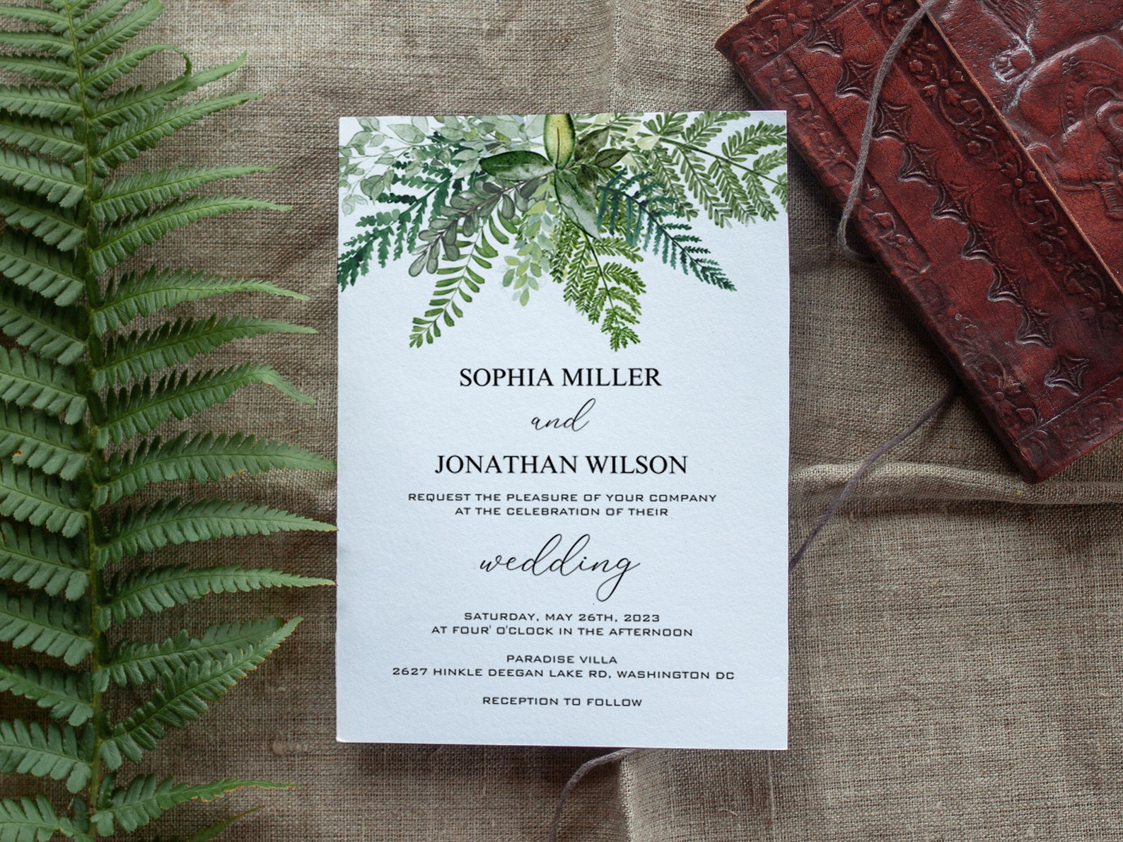 FERN | Wedding Invitation, Printable Template, Forest Greenery, Digital ...