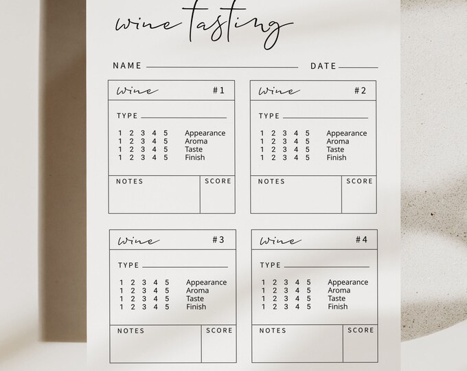 Printable Wine Tasting Score Cards Wine Tasting Party Tasting Notes 5x7 ...