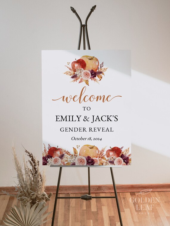 APPLE Gender Reveal Welcome Sign Template Printable Fall - Etsy