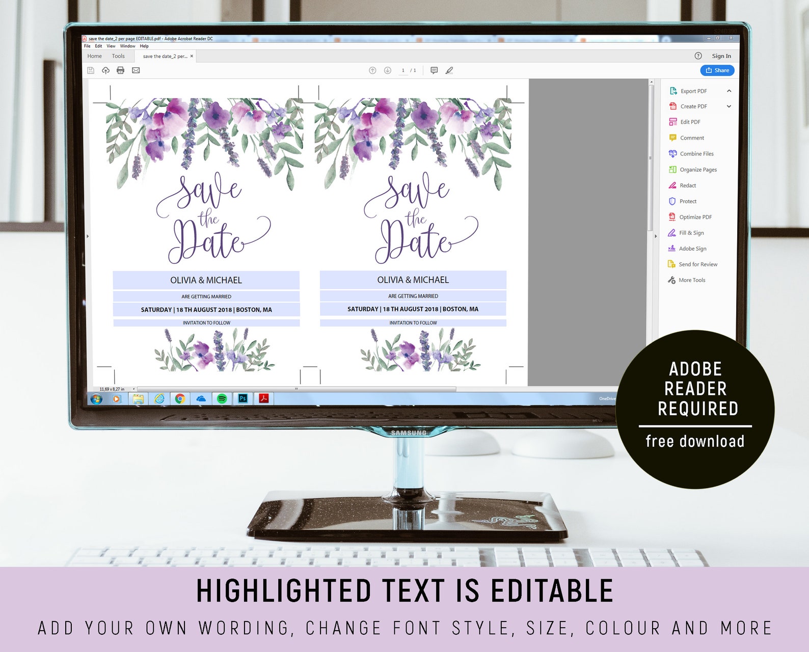 PURPLE Save the Date Template Printable Lavender | Etsy
