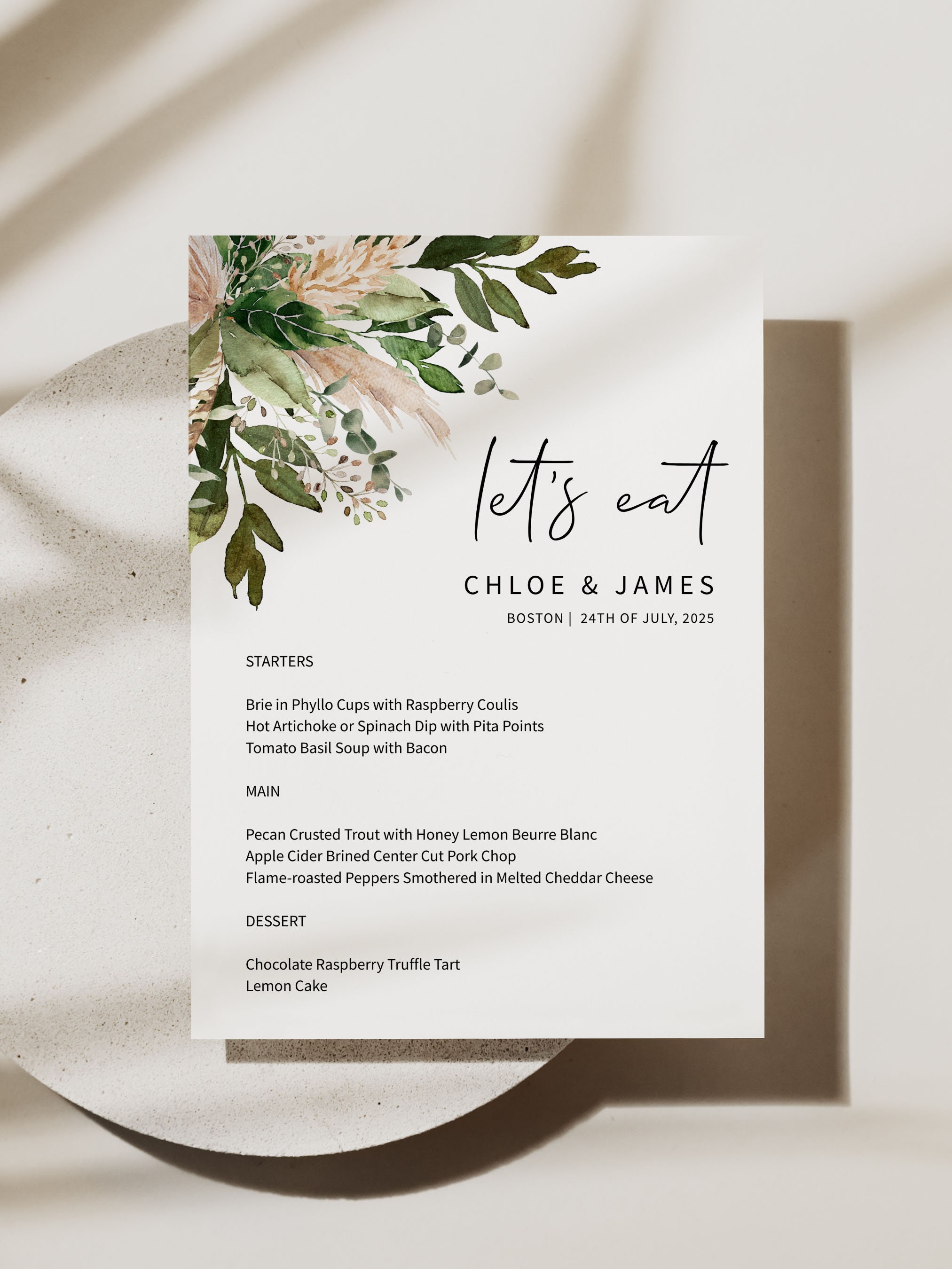 GREENERY Wedding Menu Template Printable Boho Wedding | Etsy
