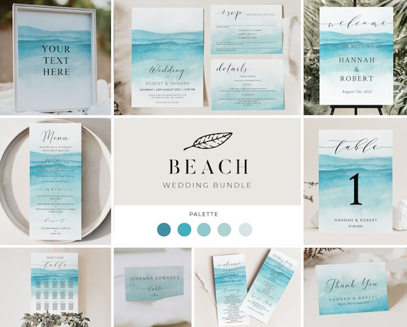 BEACH Wedding Template Suite Printable Complete Ocean - Etsy