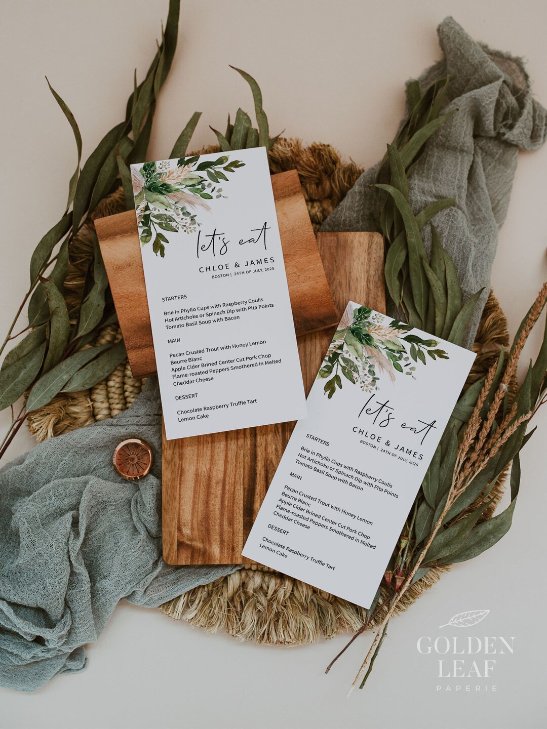 GREENERY Wedding Menu Template, Printable, Boho Wedding, Digital ...