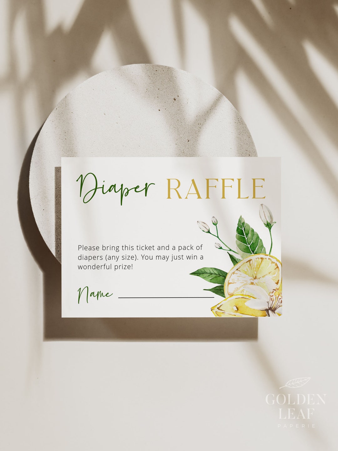 LEMON | Diaper Raffle Ticket, Printable Template, Baby Shower Game ...