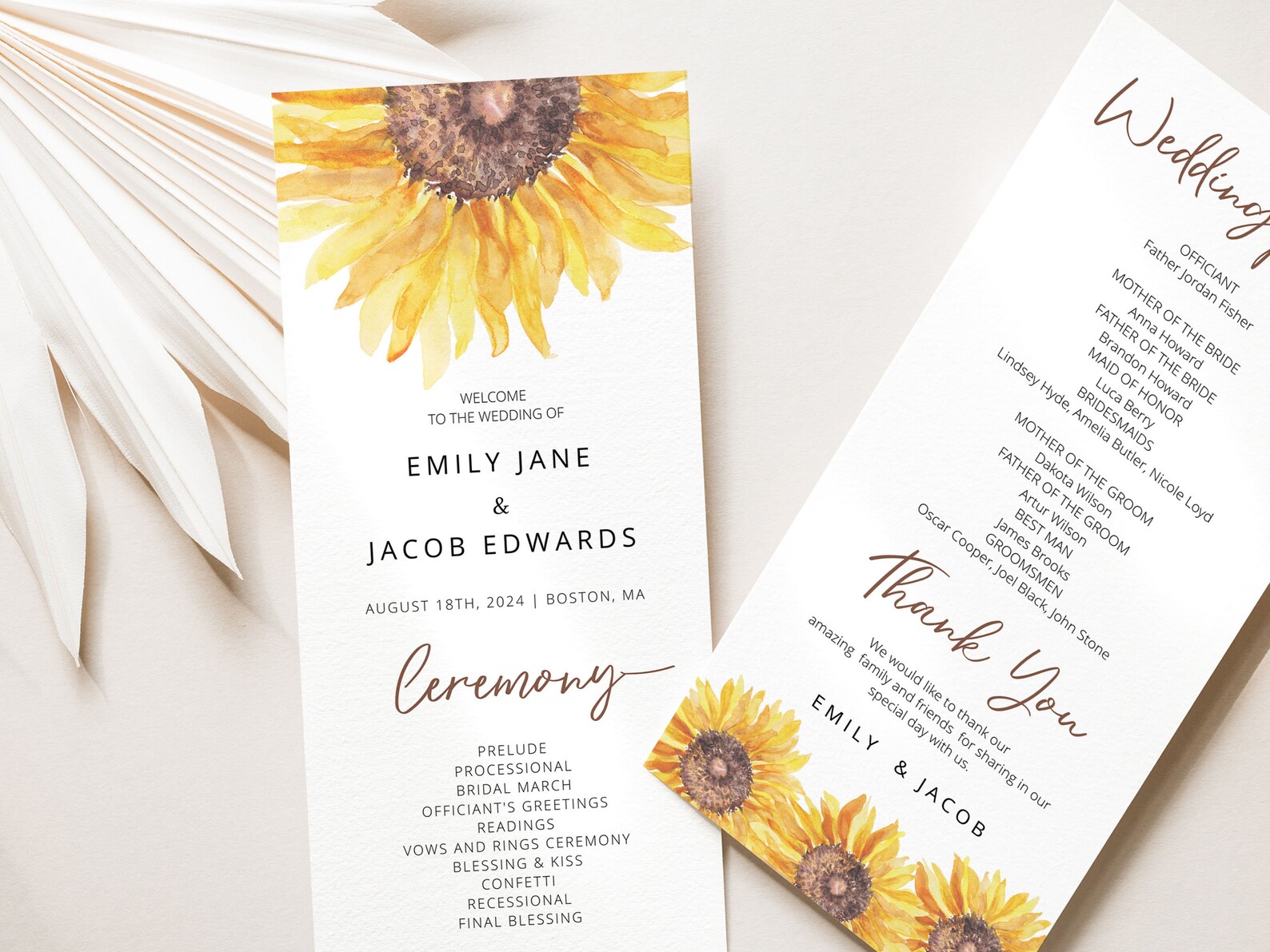 SUNFLOWER Wedding Program Printable Template Wedding - Etsy