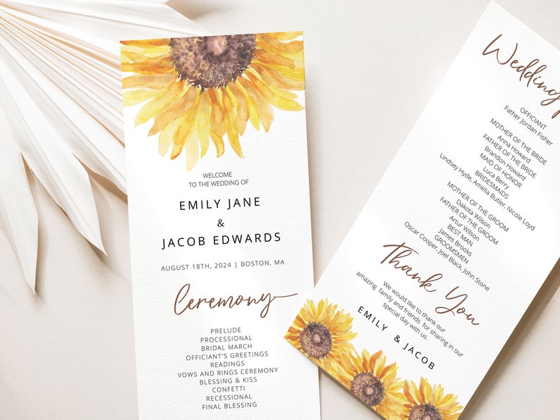 SUNFLOWER Wedding Program Printable Template Wedding - Etsy