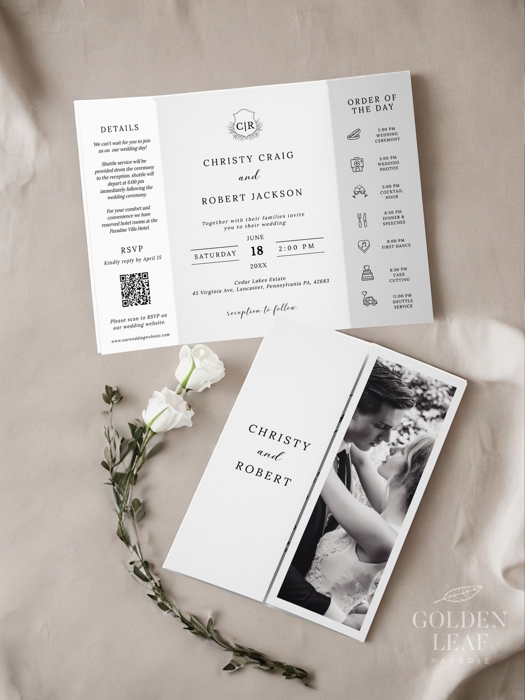FORMAL | Gatefold Wedding Invitation Template, With QR Code, Black Tie ...