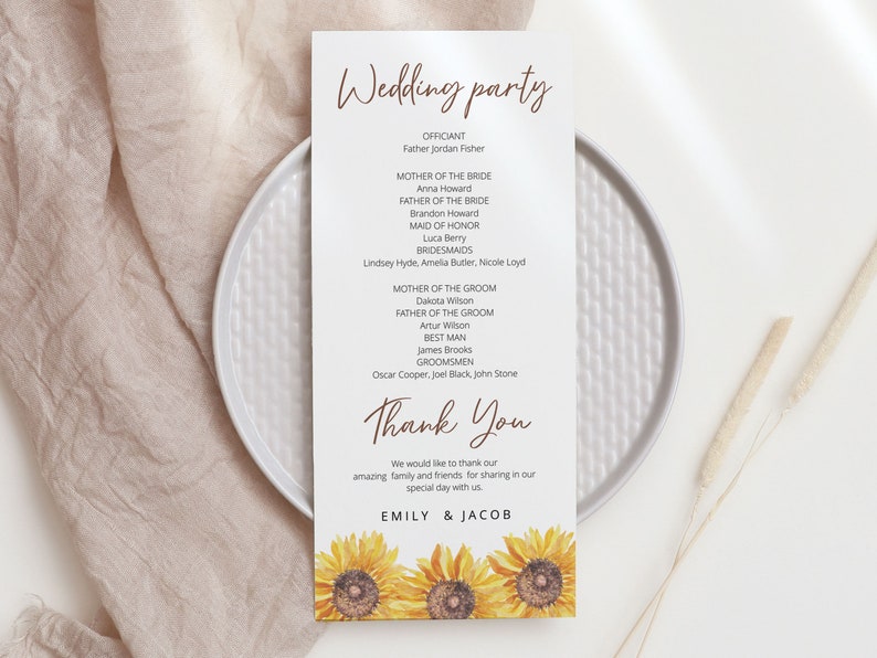 SUNFLOWER Wedding Program Printable Template Wedding - Etsy