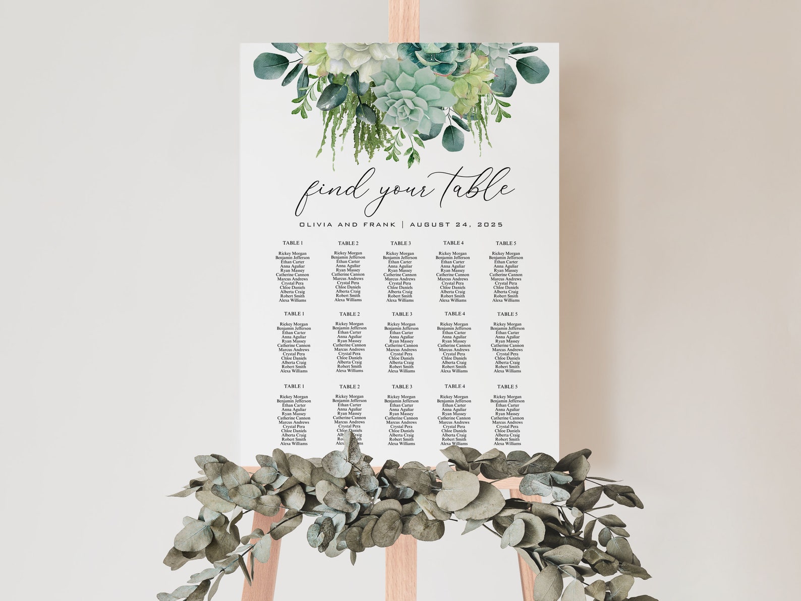 SUCCULENT Seating Chart Wedding Template Printable Boho | Etsy
