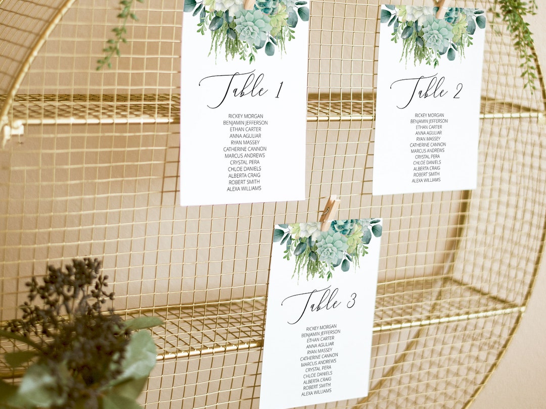 SUCCULENT | Wedding Seating Chart Cards Template, Printable, Digital ...