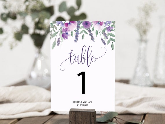 Purple Table Numbers Template Printable Lavender Instant | Etsy