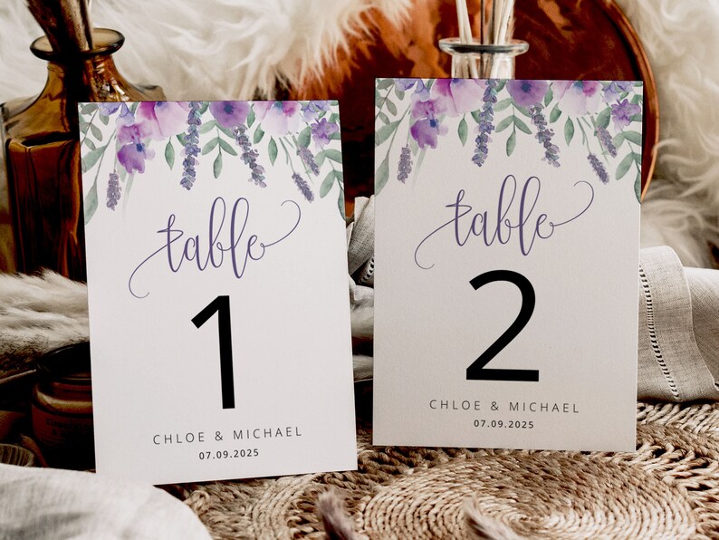 PURPLE | Table Numbers Template, Printable, Lavender, Digital Download ...