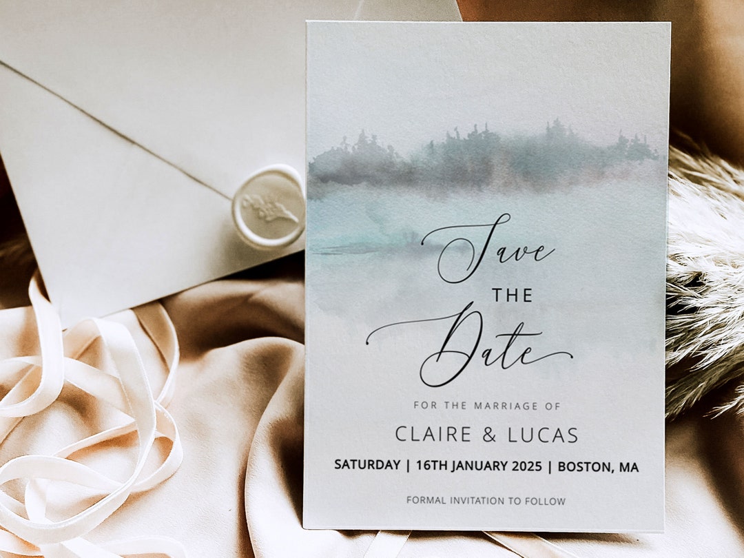 WINTER Save the Date Template, Printable, Frost Lake & Snow, Instant ...