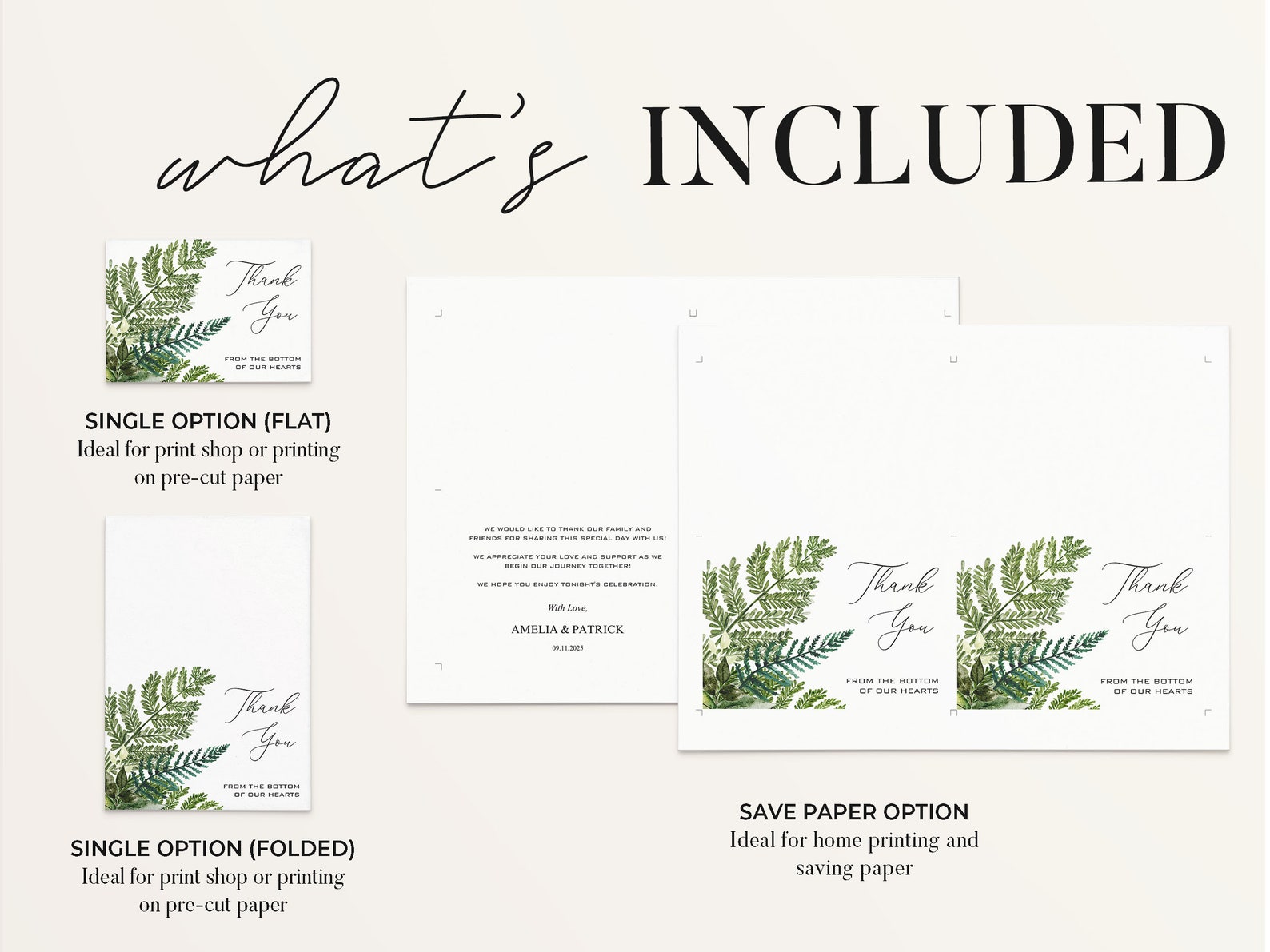 FERN Thank You Card Printable Template Forest Greenery - Etsy