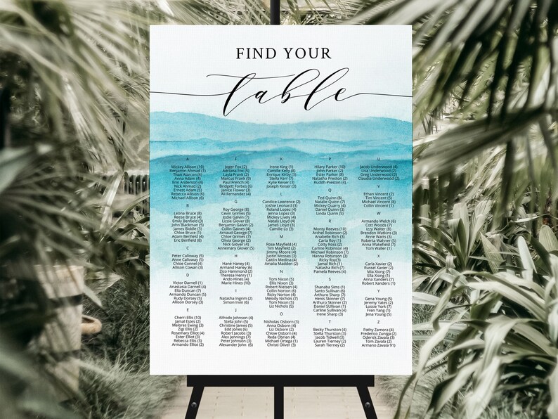 BEACH Wedding Seating Chart Template Printable | Etsy