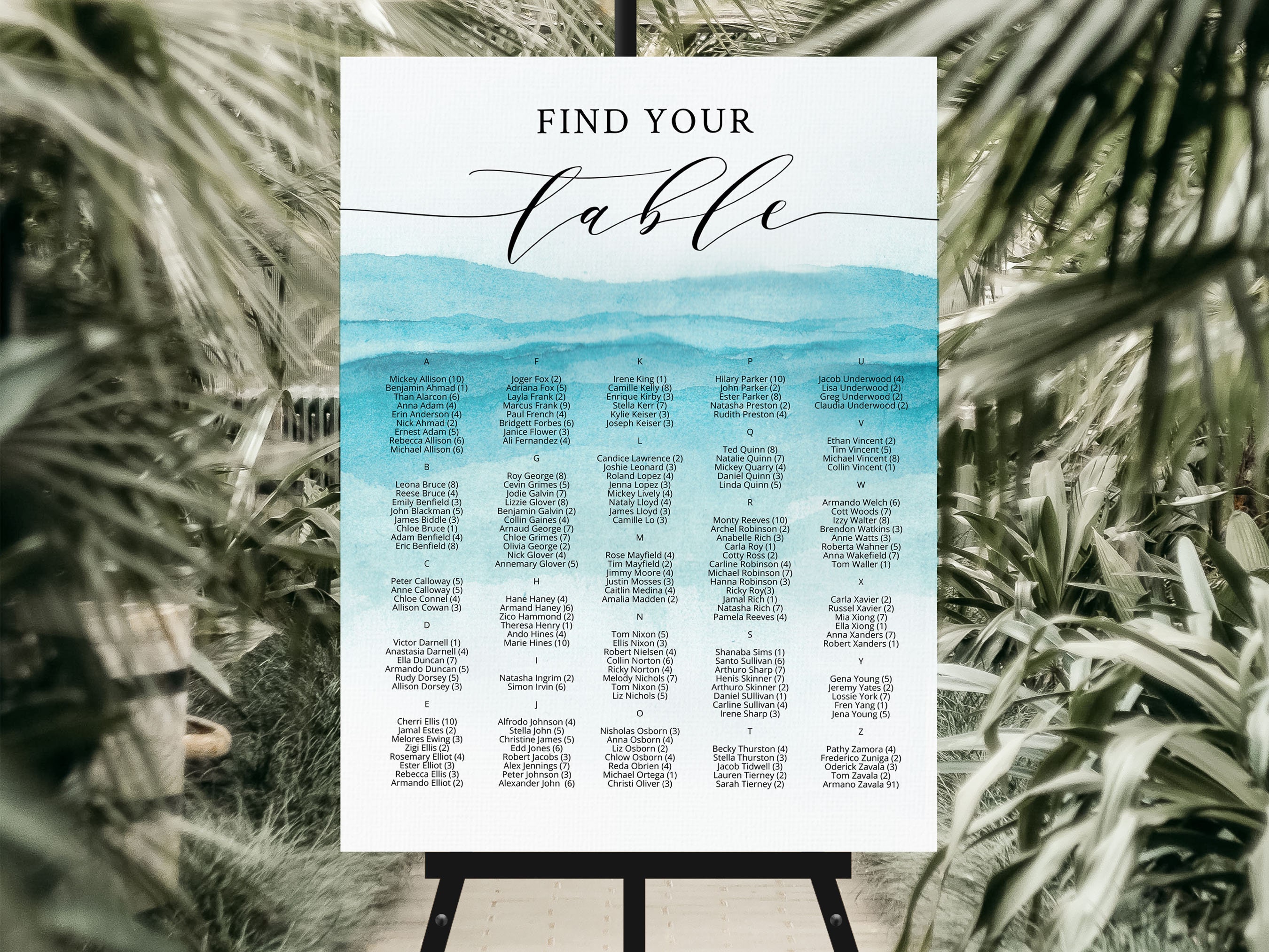 BEACH Wedding Seating Chart Template Printable | Etsy