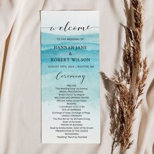 BEACH | Wedding Program, Printable Template, Blue Water, Digital ...