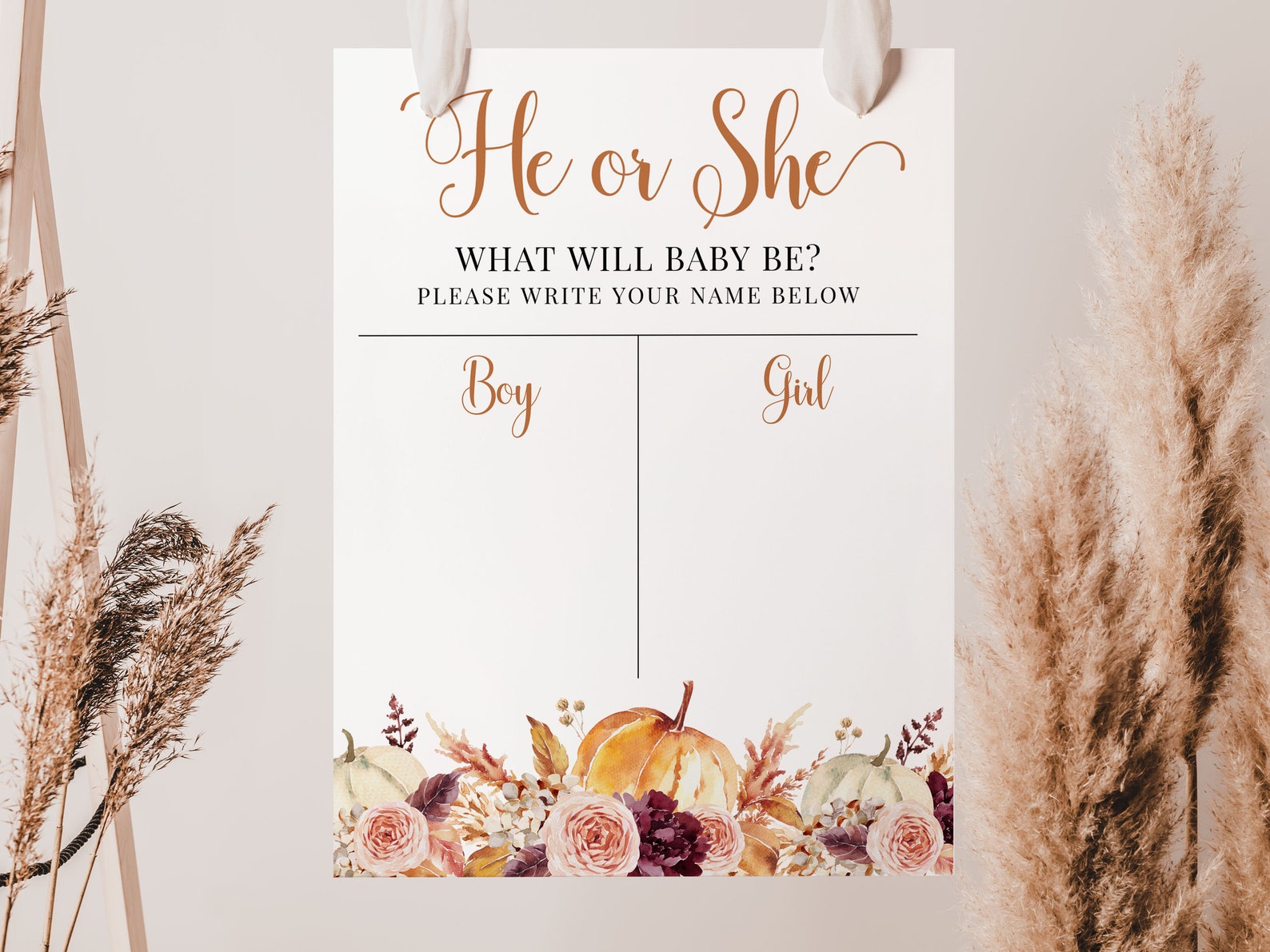 PUMPKIN Gender Guess Board He or She Sign Fall Gender | Etsy