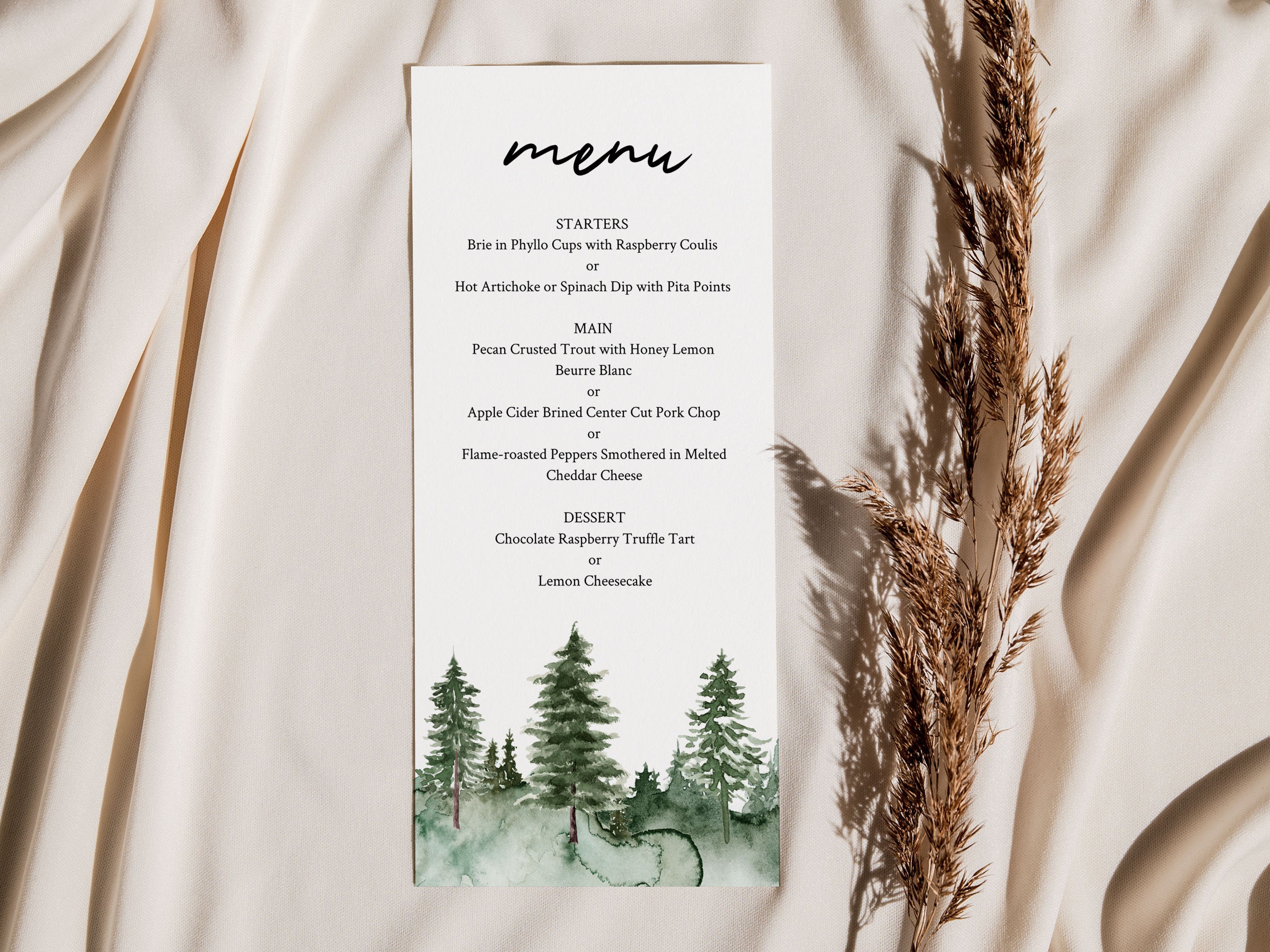 PINE TREE Menu Cards Printable Template Green Forest - Etsy