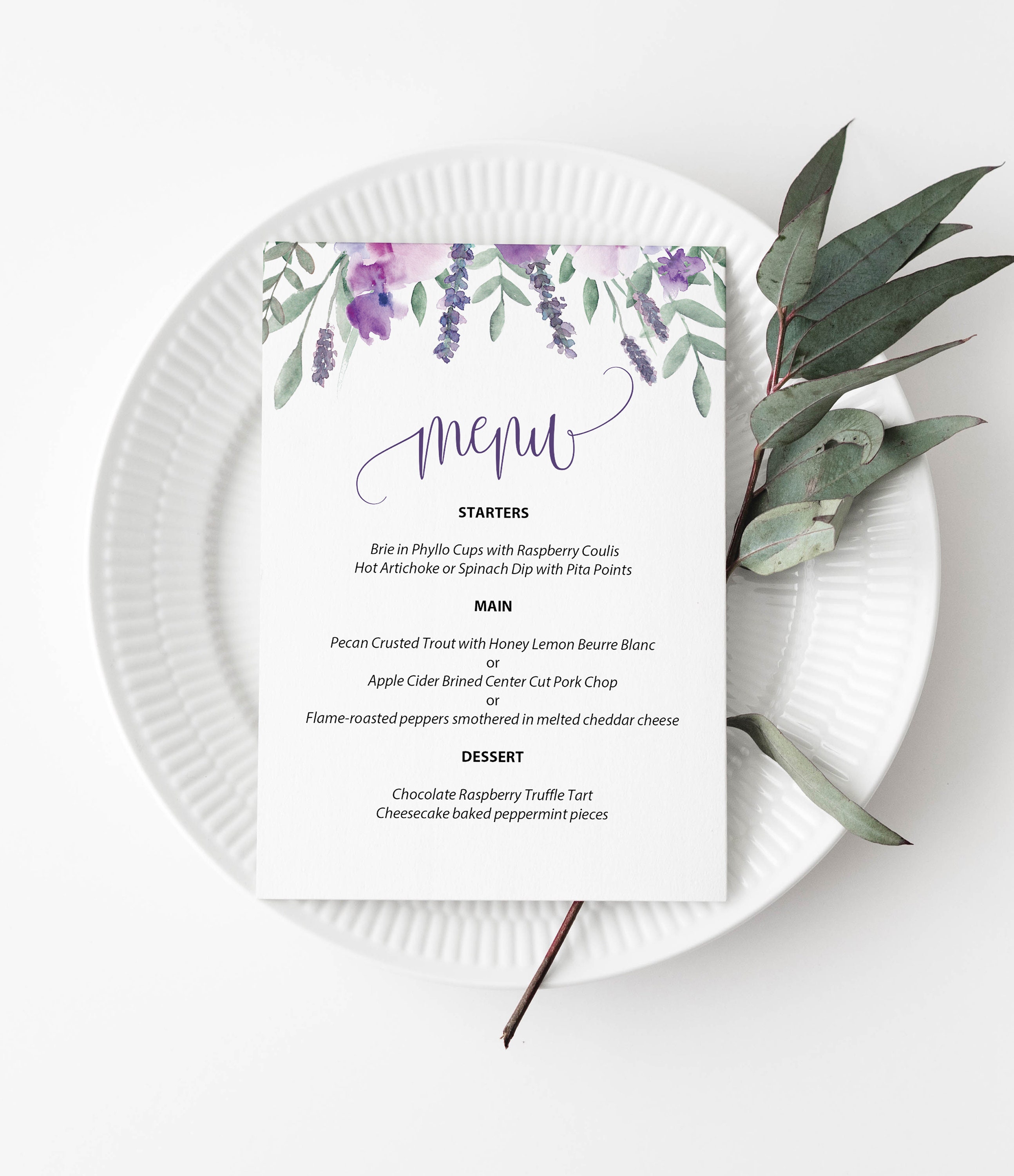 PURPLE Menu Card Template Printable Wedding Décor INSTANT | Etsy